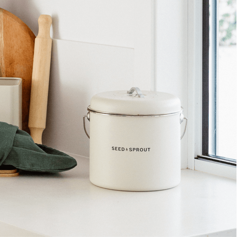 Kitchen Compost Bin | Mushroom White | Stainless Steel